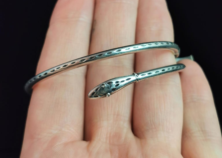Vintage Sterling Silver Snake Bangle, Ouroboros For Sale at 1stDibs