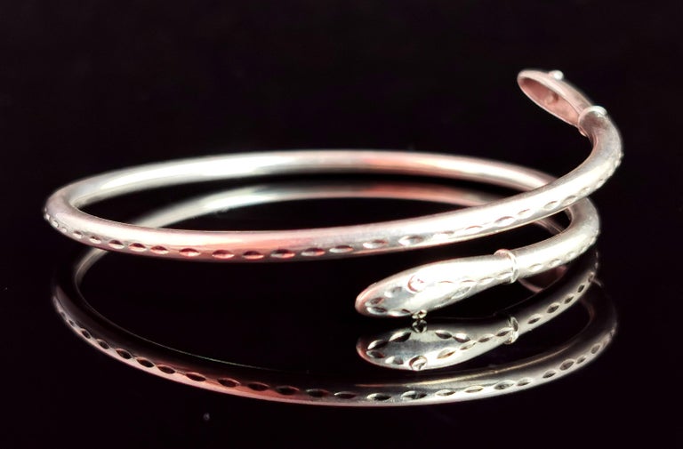 Vintage Sterling Silver Snake Bangle, Ouroboros For Sale at 1stDibs