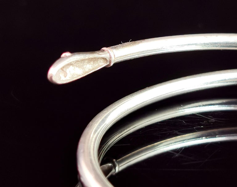Vintage Sterling Silver Snake Bangle, Ouroboros For Sale at 1stDibs