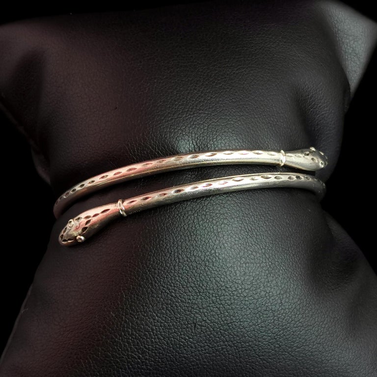 Vintage Sterling Silver Snake Bangle, Ouroboros For Sale at 1stDibs