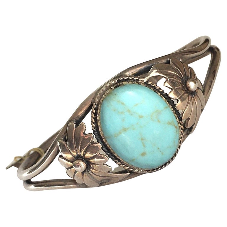Vintage Sterling Silver Turquoise Cuff Bracelet Western American ...