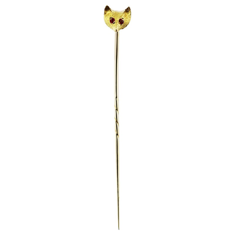 Vintage Stick/Tie Pin, Fox Head with Ruby Eyes set in 9 Carat Yellow ...