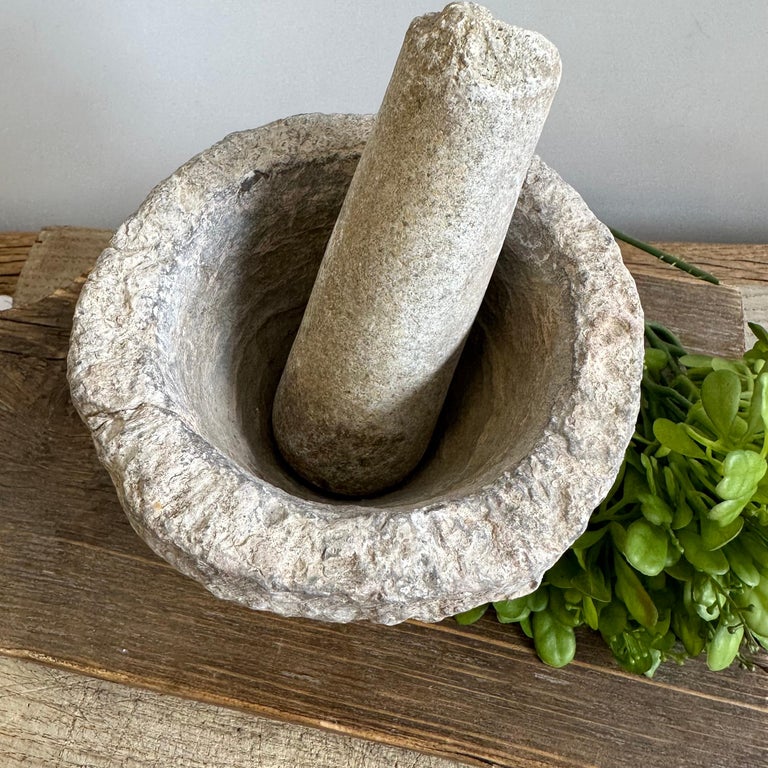 Vintage Stone Mortar and Pestle Bowl Set For Sale at 1stDibs