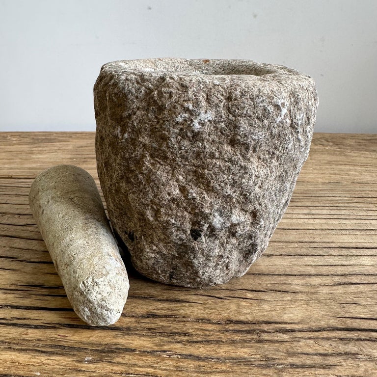 Vintage Stone Mortar Bowl and Pestle Set For Sale at 1stDibs