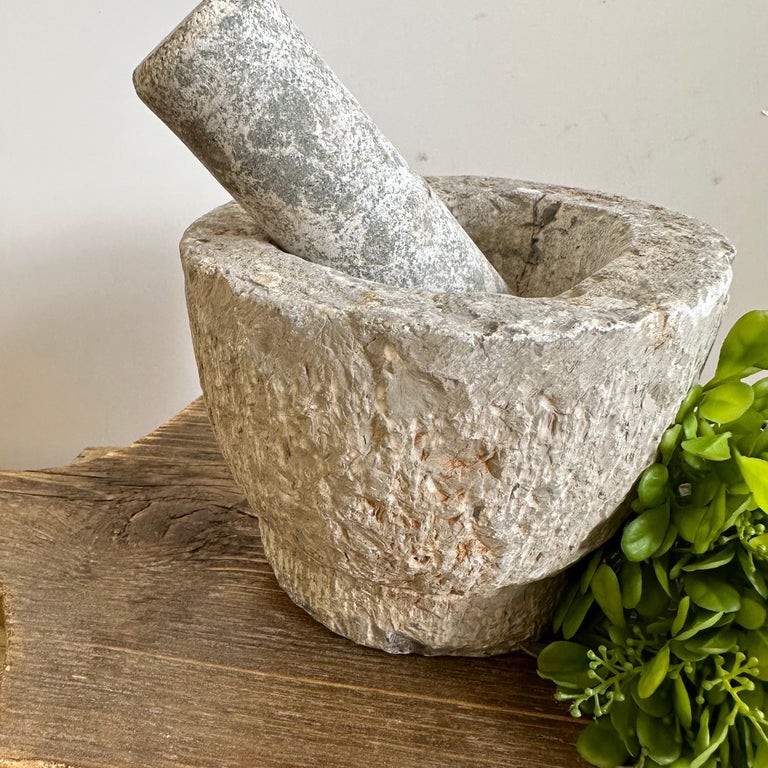 Vintage Stone Mortar Bowl and Pestle Set For Sale at 1stDibs
