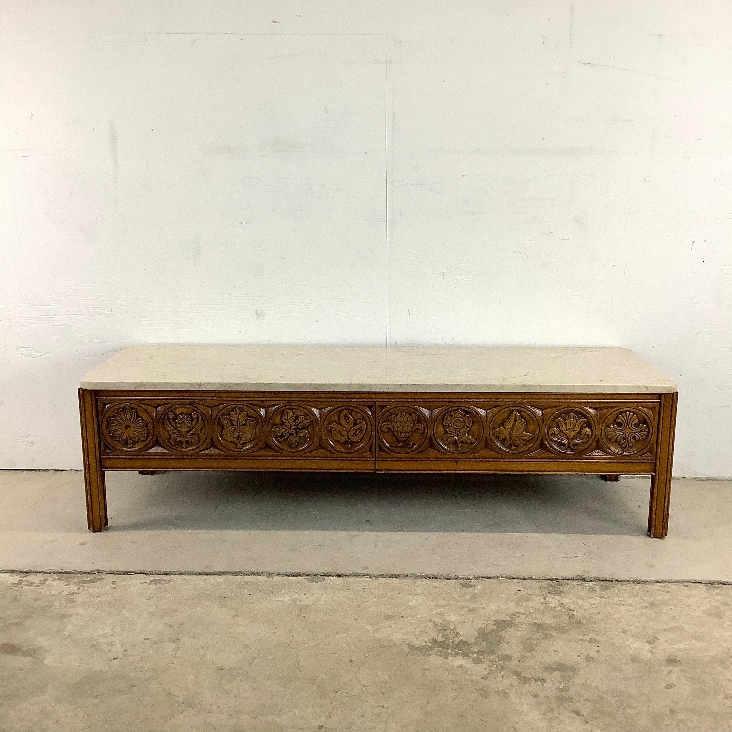 Vintage Stone Top Coffee Table with Drawers at 1stDibs