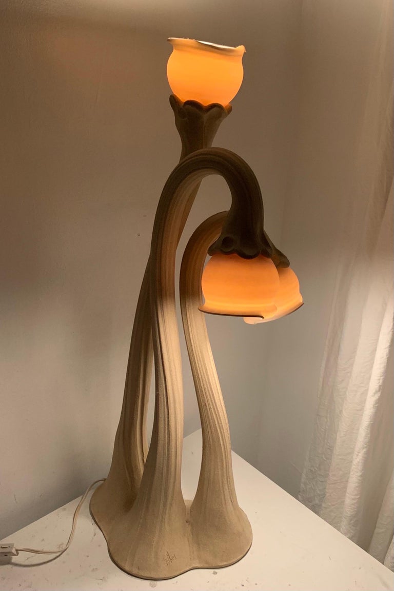 Vintage Stoneware Calla Lilly Lamp by Doug Blum in the Art Nouveau ...