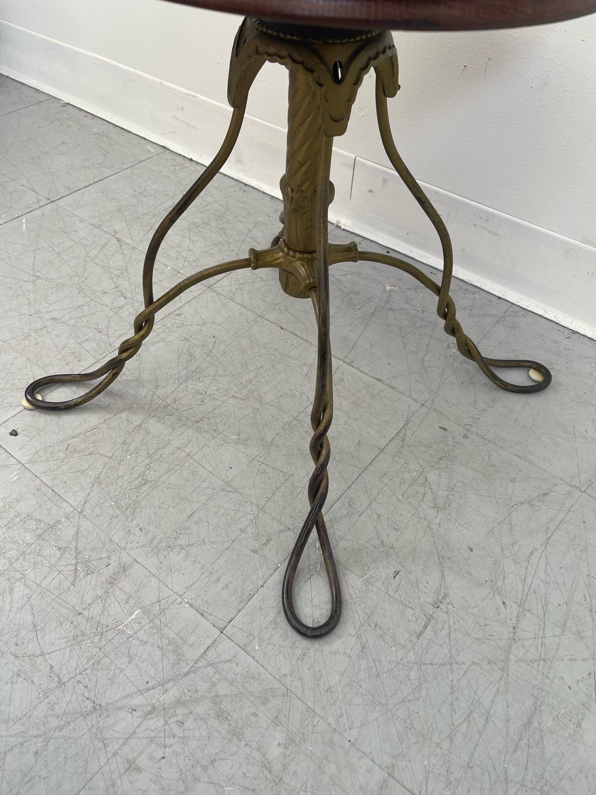 Vintage Stool With Adjustable Wooden Seat and Wrought Iron Base. For ...