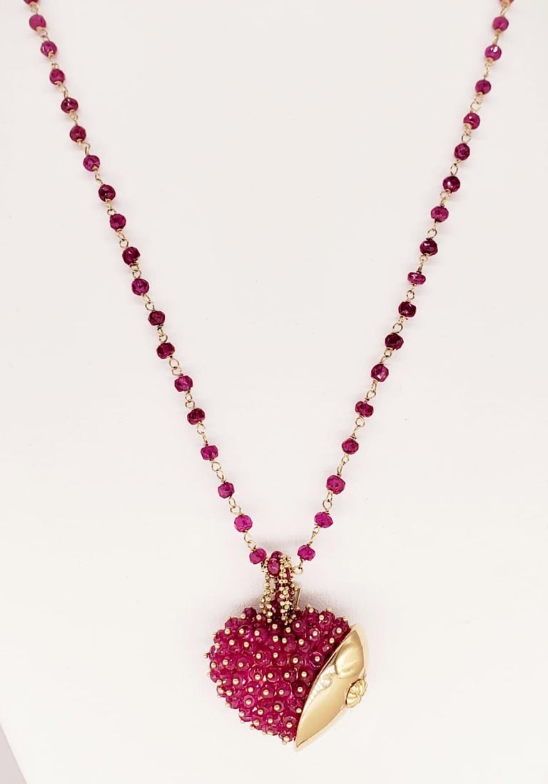 Vintage Strawberry Heart 50 Carat Faceted Ruby Beads Necklace 14 Karat ...