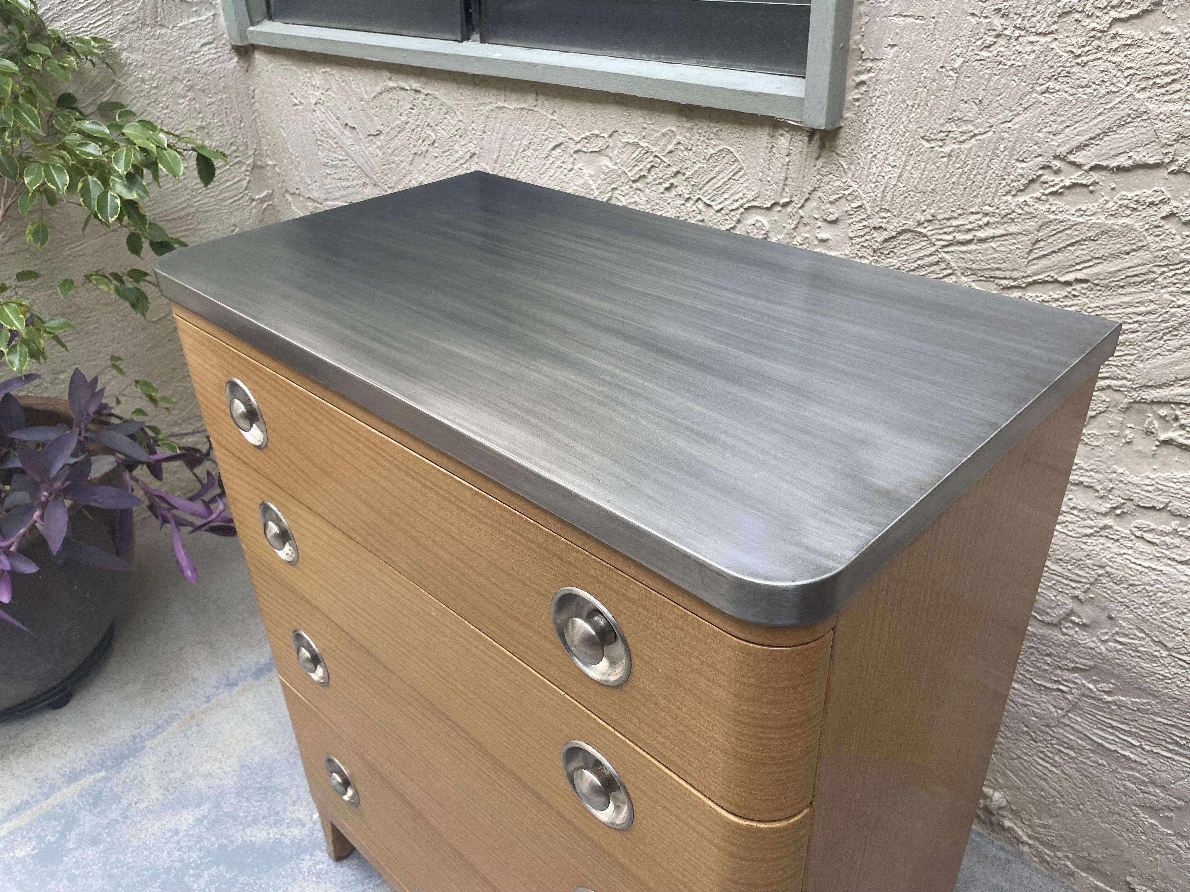 Vintage Streamline Moderne Simmons Stainless Steel Tall Dresser For ...