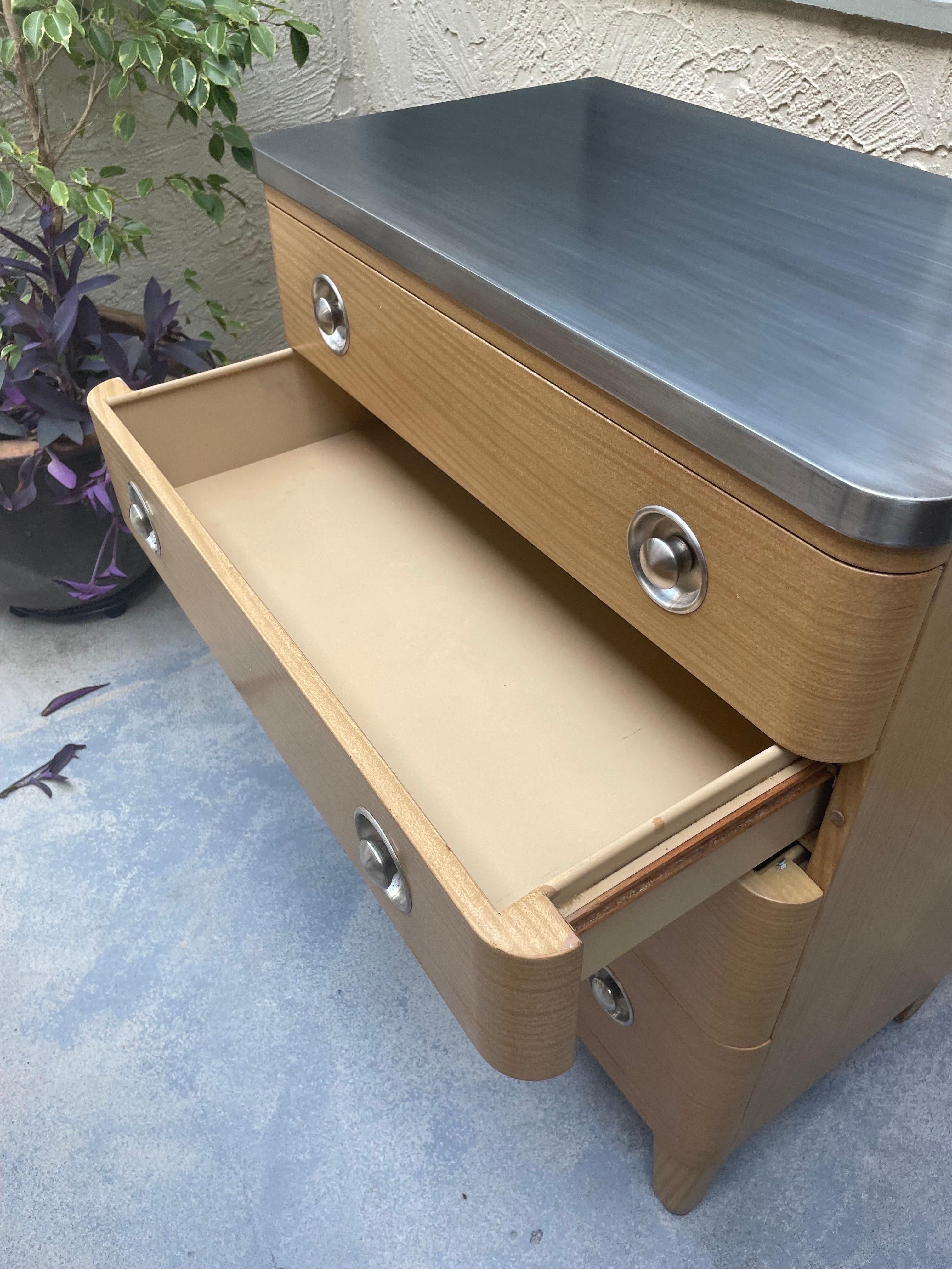 Vintage Streamline Moderne Simmons Stainless Steel Tall Dresser For ...