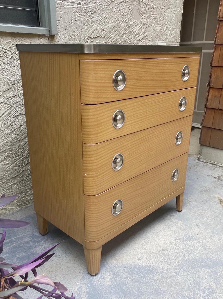 Vintage Streamline Moderne Simmons Stainless Steel Tall Dresser For ...