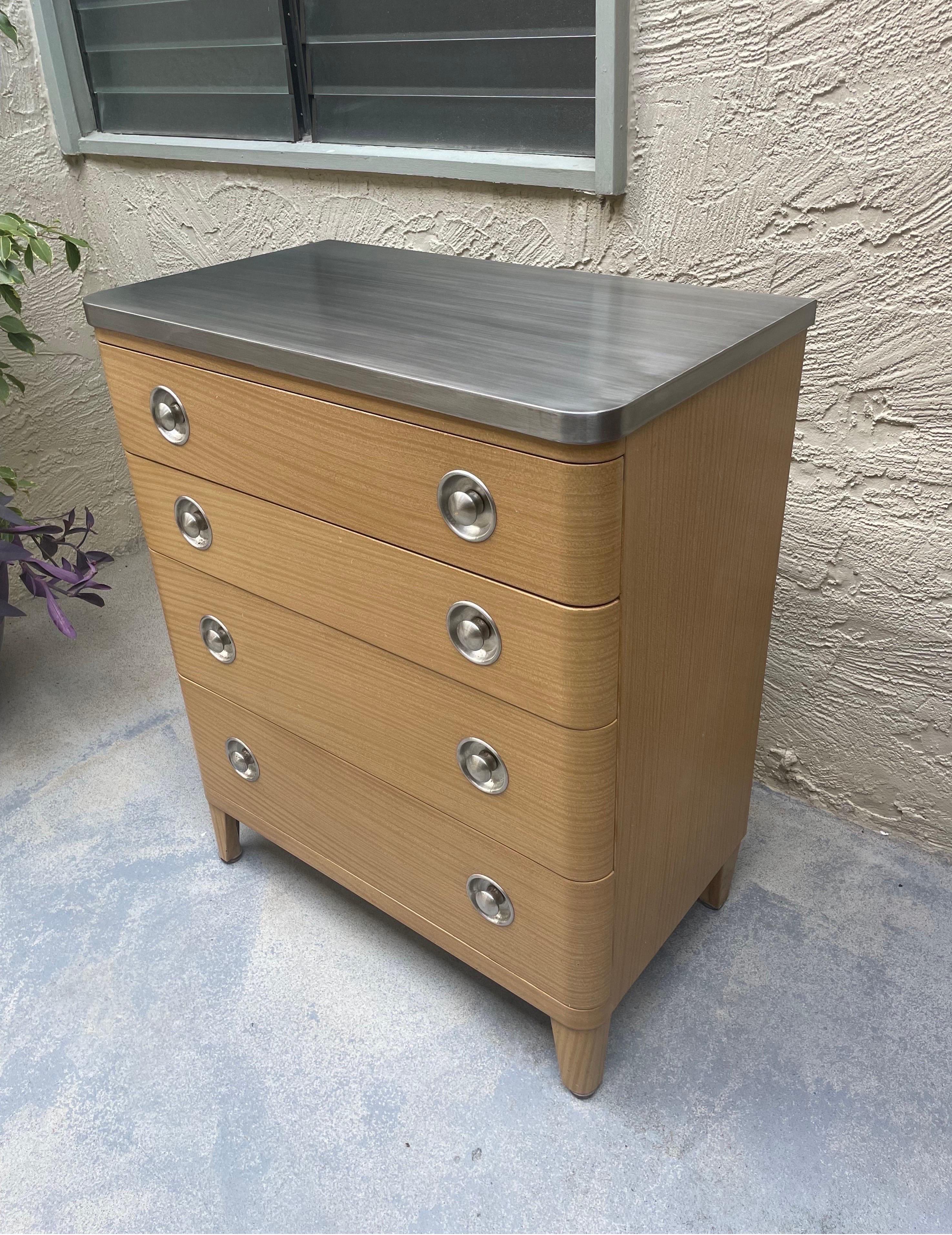 Vintage Streamline Moderne Simmons Stainless Steel Tall Dresser For ...