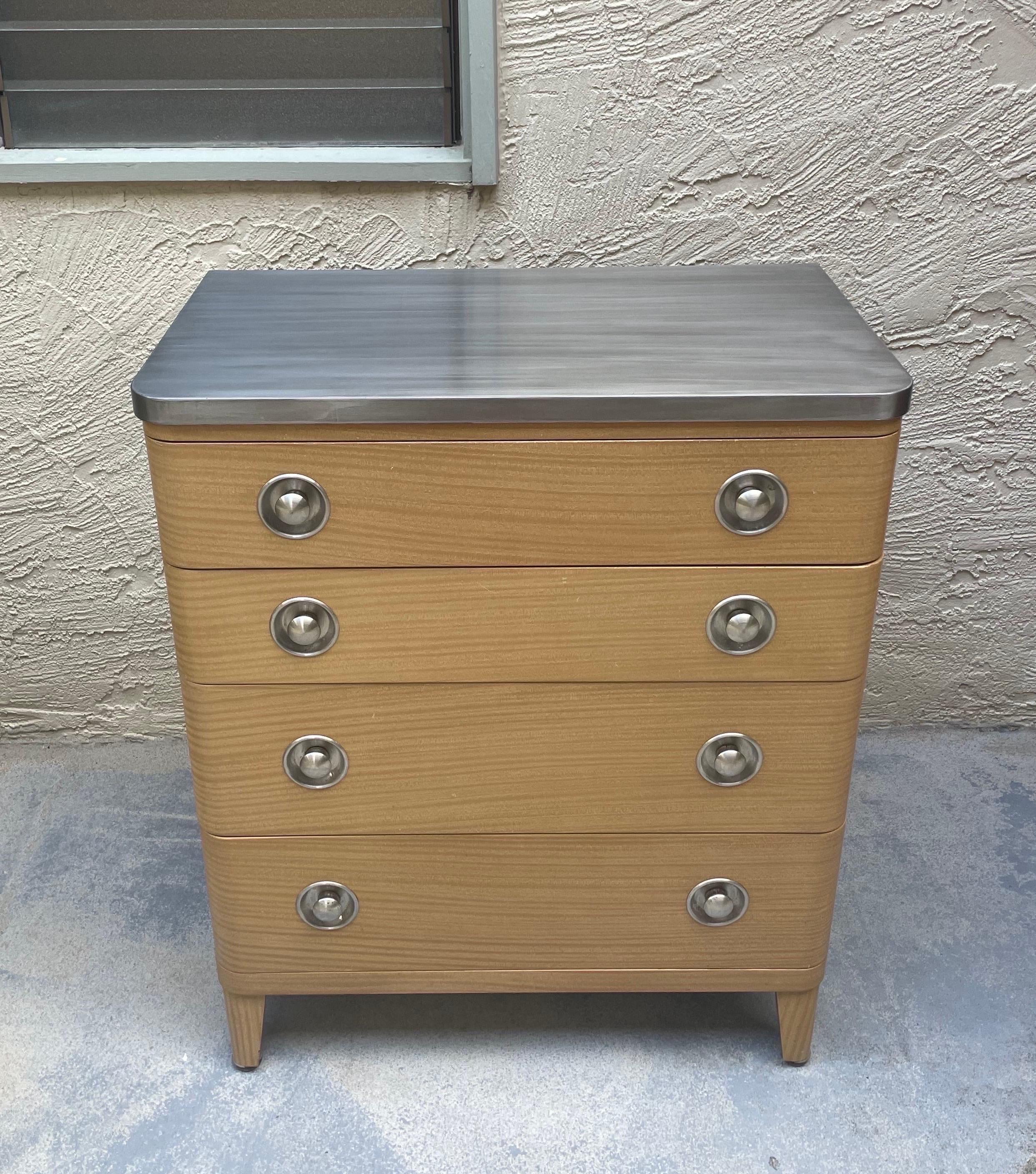 Vintage Streamline Moderne Simmons Stainless Steel Tall Dresser For ...
