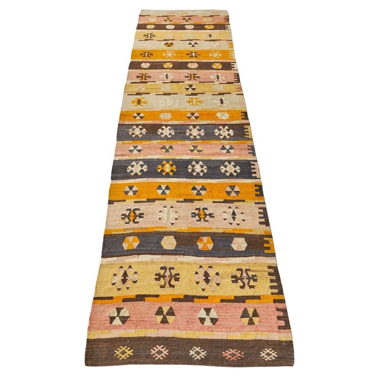 Vintage Striped Anatolian Runner with Geometric Shapes, Turkey, 20th ...