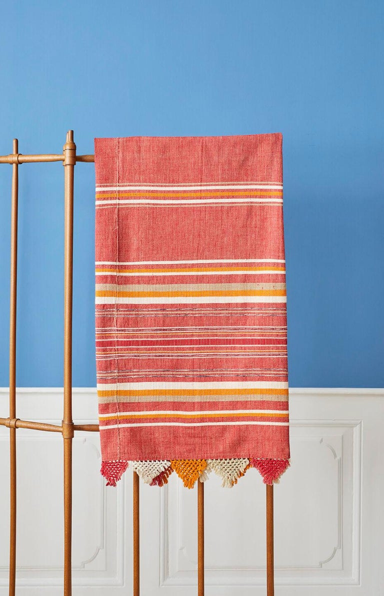 Vintage Striped Cotton Throw with Fringes, USA 20th Century For Sale at ...
