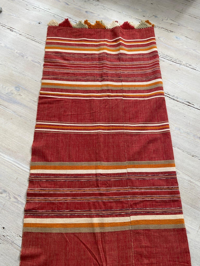 Vintage Striped Cotton Throw with Fringes, USA 20th Century For Sale at ...