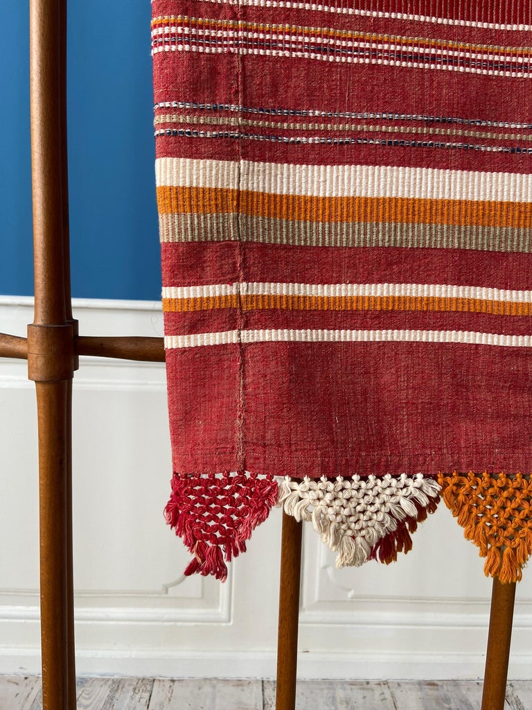 Vintage Striped Cotton Throw with Fringes, USA 20th Century For Sale at ...
