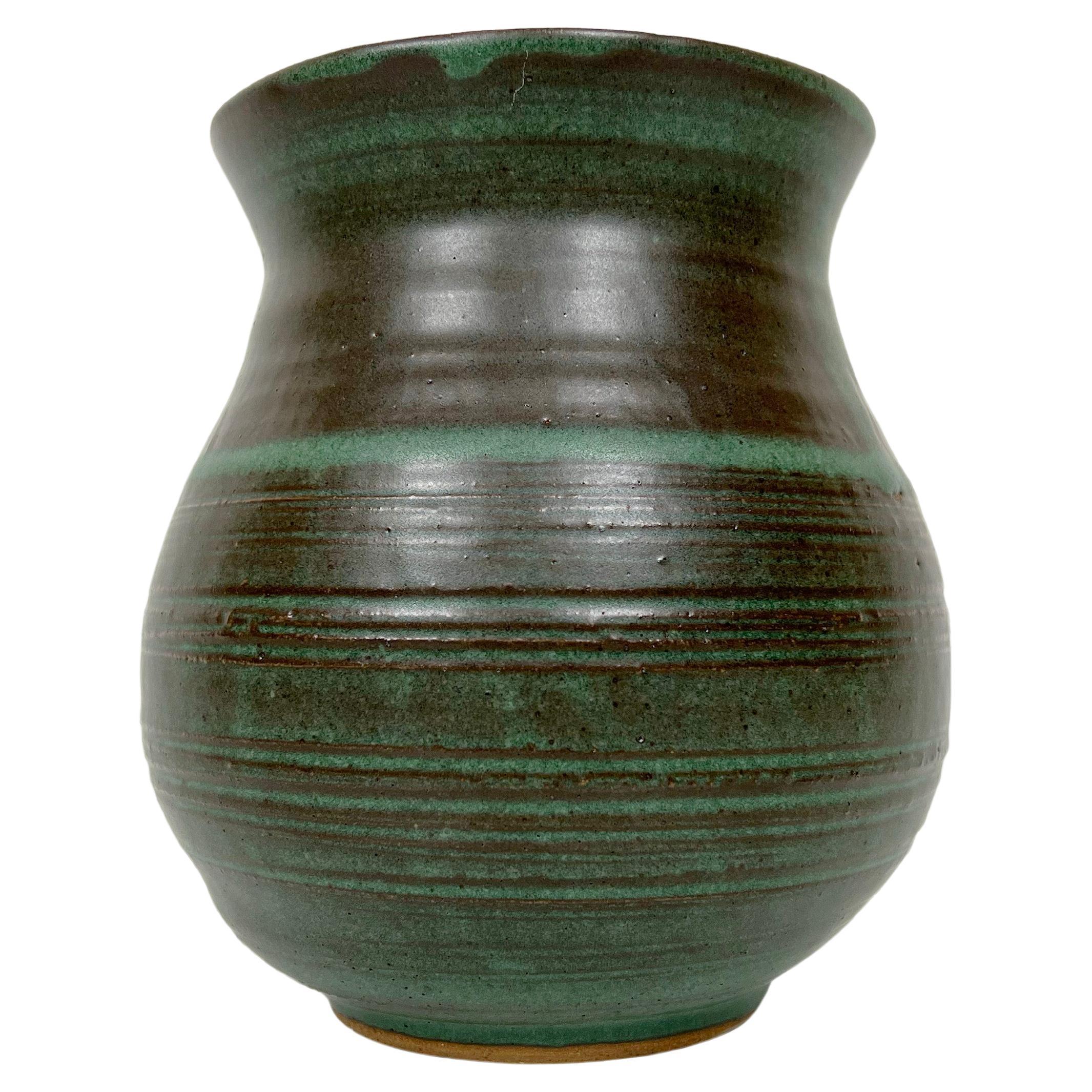Vintage Striped Green Ceramic Vase at 1stDibs