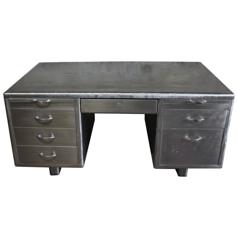 Vintage Stripped Metal Tanker Desk at 1stDibs