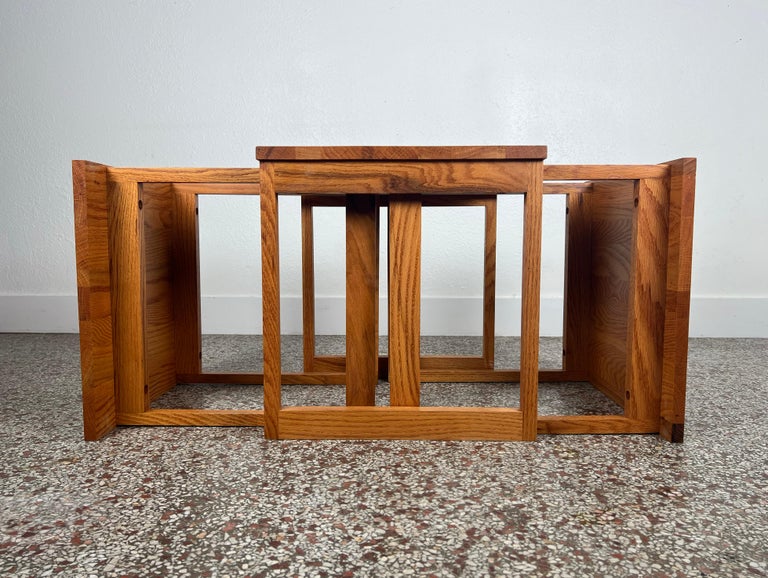 Vintage Studio Crafted Solid Oak Cube of Nesting Tables For Sale at 1stDibs