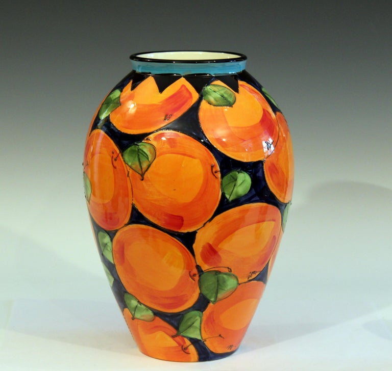 Vintage Studio Orange Fruit Art Pottery Denise Ford Slip Trail Vase ...