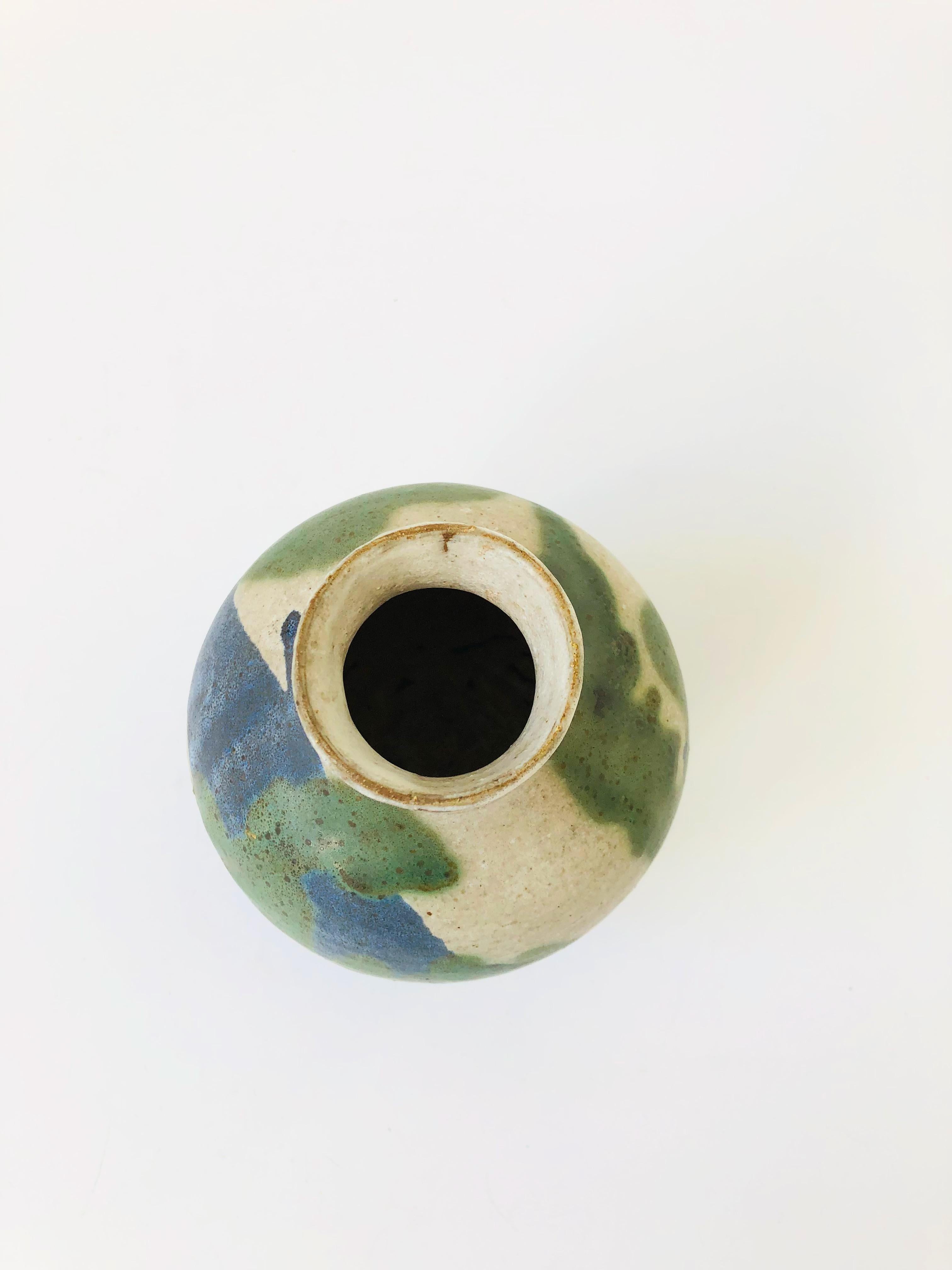 Vintage Studio Pottery Blue and Green Drip Glaze Vase at 1stDibs