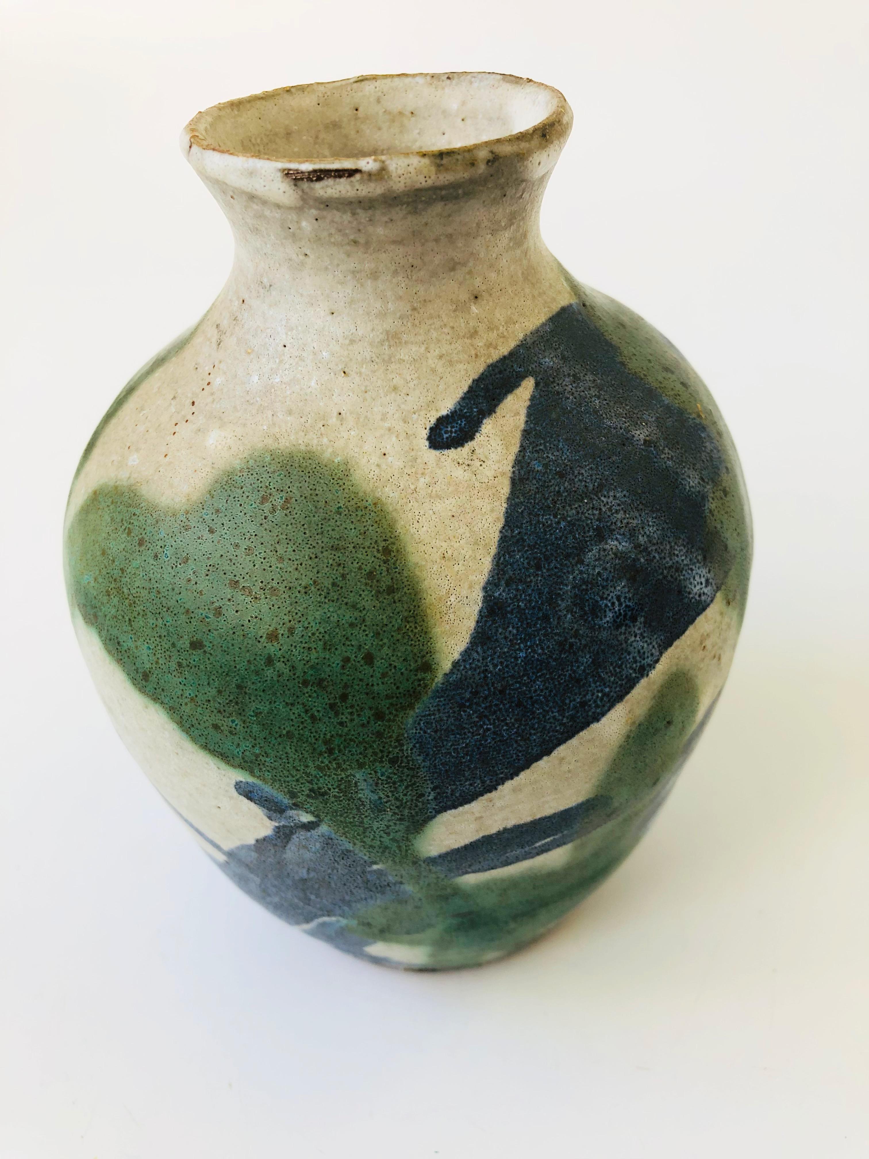 Vintage Studio Pottery Blue and Green Drip Glaze Vase at 1stDibs