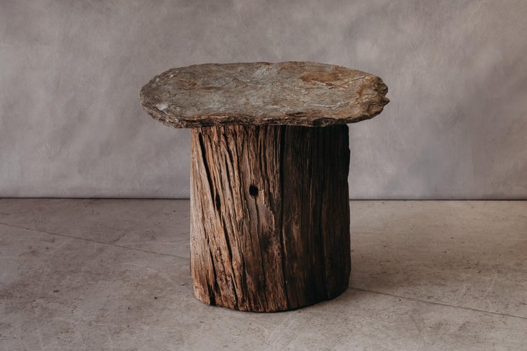 Vintage Stump And Slate Side Table From France, Circa 1880 For Sale at ...