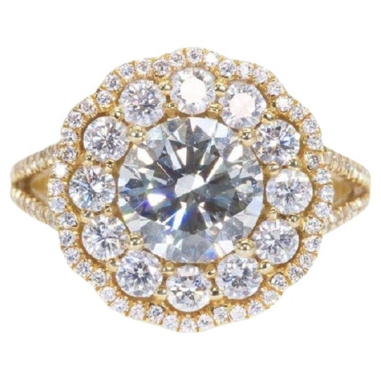 Vintage Style 18K Yellow Gold Diamond Ring with 1.50 Ct Natural ...