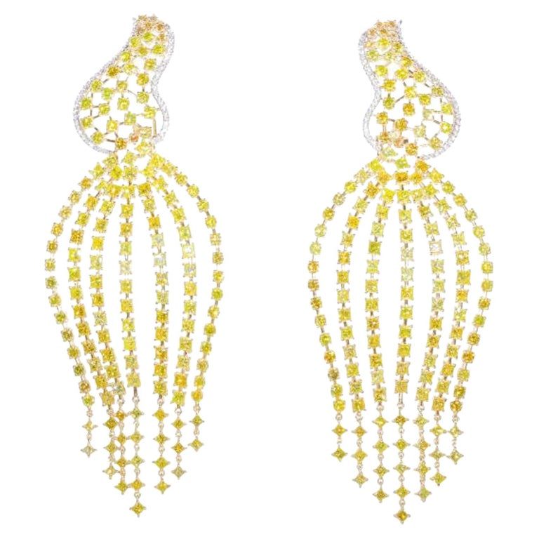 Vintage Style Chandelier Earring in 18 Karat with 7 Row Fancy Yellow ...