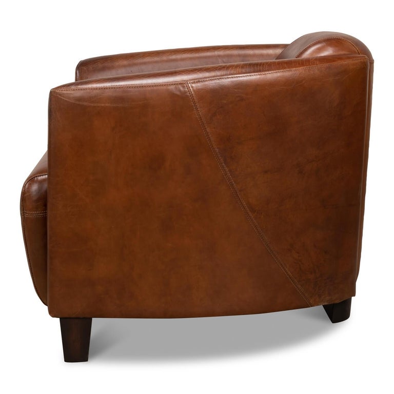 Vintage-Style Brown Leather Club Chair For Sale at 1stDibs