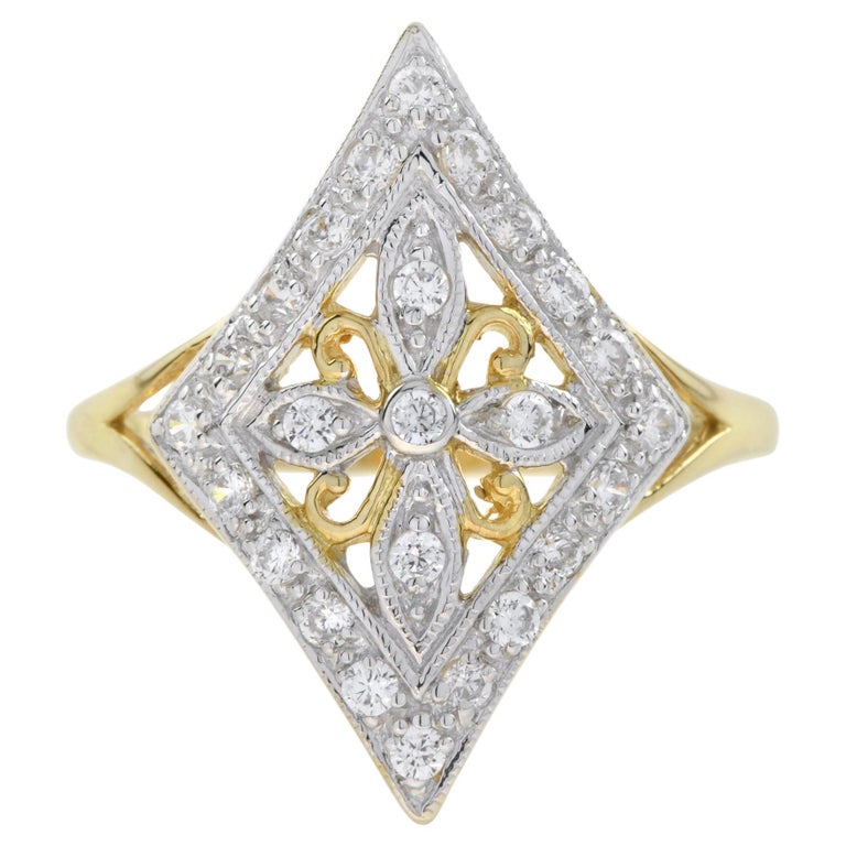 Customizable Vintage Style Diamond Floral Filigree Ring in 14K Yellow ...