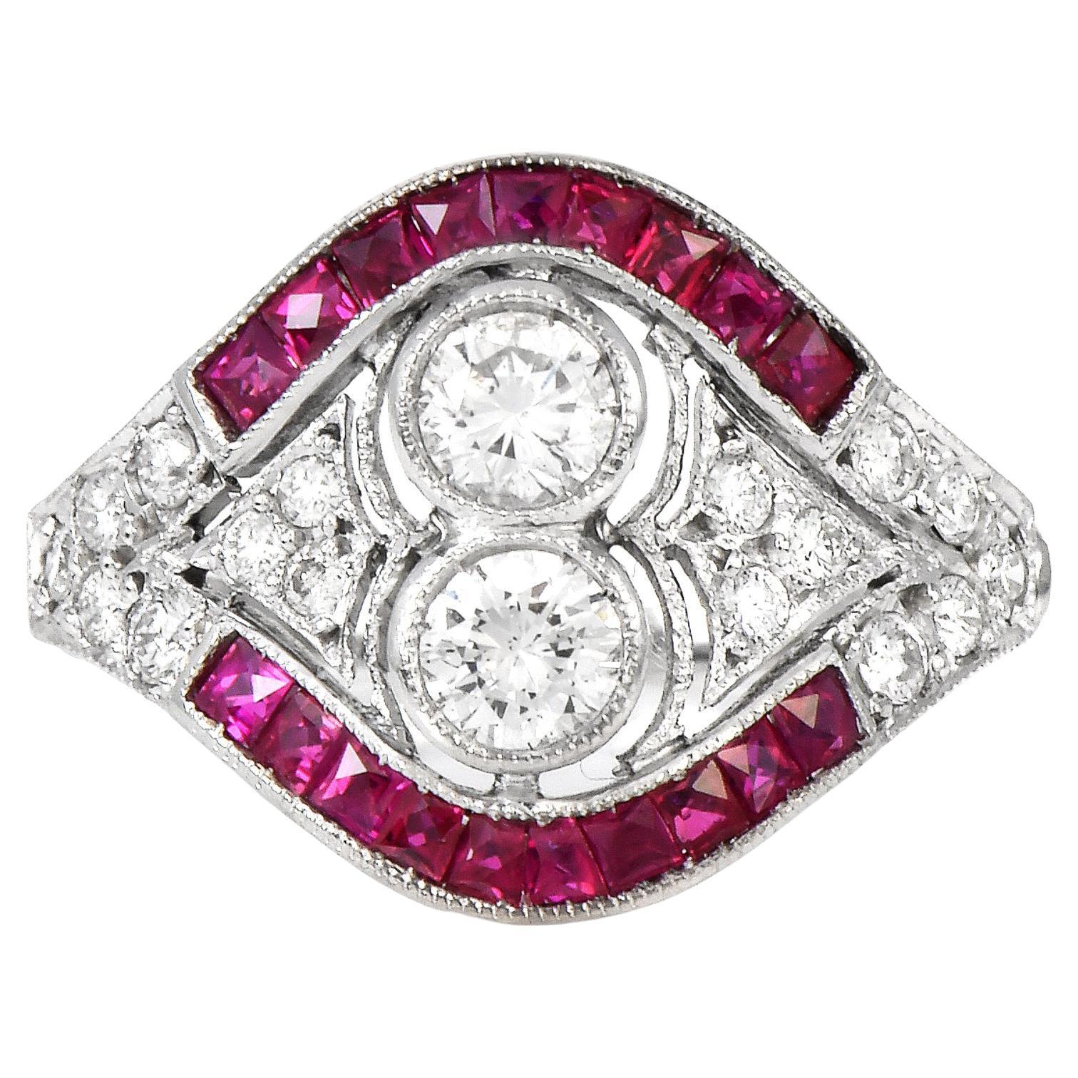 White Gold Lead Glass Filled Ruby and Diamond Ring, 14k Oval Brilliant ...