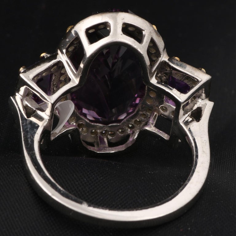 Vintage Style Diamond Silver Amethyst Wedding Three Stone Solitaire ...