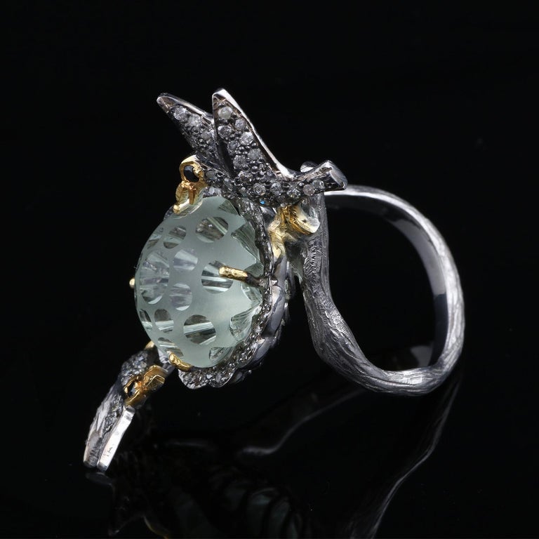 Vintage Style Diamond Silver Green Amethyst Wedding Bird Shape Cocktail ...