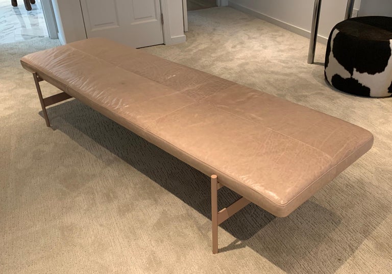 Vintage Style Long Bench in Leather and Metal at 1stDibs