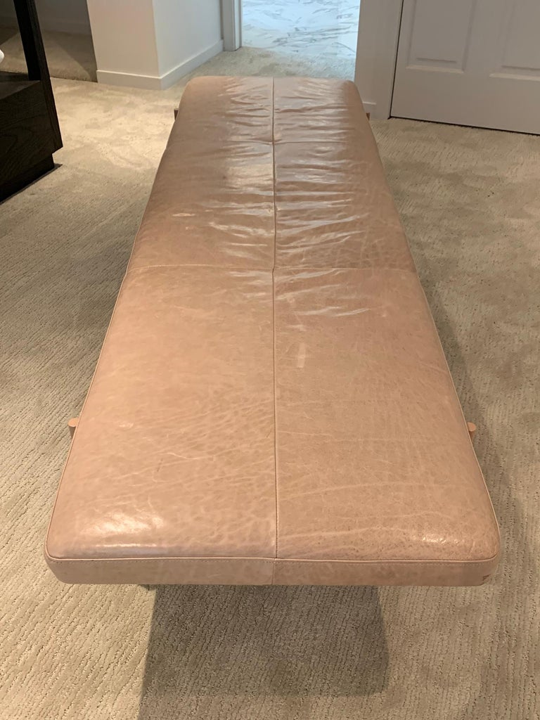 Vintage Style Long Bench in Leather and Metal at 1stDibs