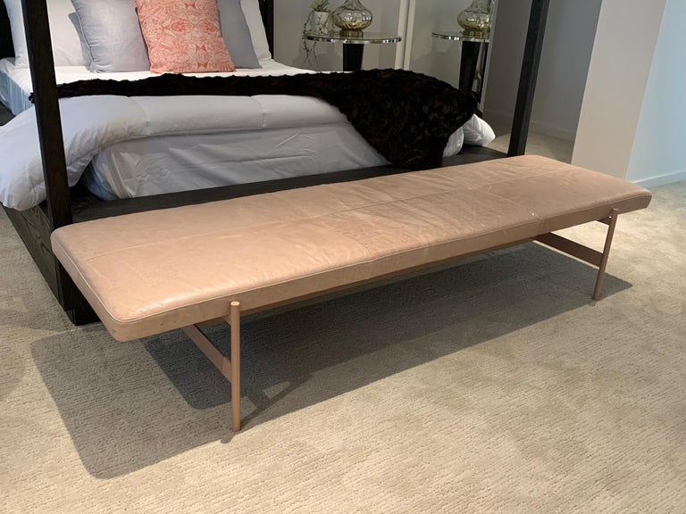 Vintage Style Long Bench in Leather and Metal at 1stDibs