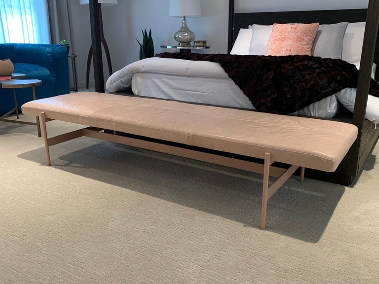 Vintage Style Long Bench in Leather and Metal at 1stDibs