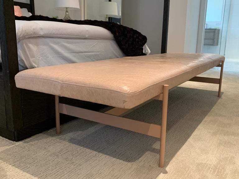 Vintage Style Long Bench in Leather and Metal at 1stDibs