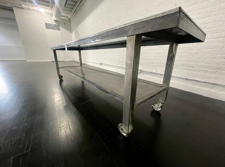 Vintage Style Metal Industrial Table on Wheels, circa 2000 For Sale at ...