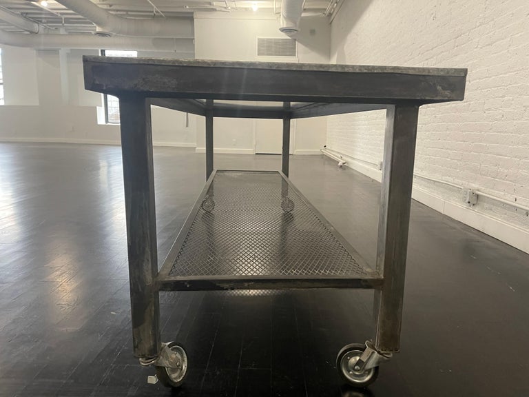 Vintage Style Metal Industrial Table on Wheels, circa 2000 For Sale at ...
