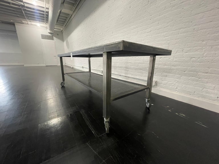 Vintage Style Metal Industrial Table on Wheels, circa 2000 For Sale at ...