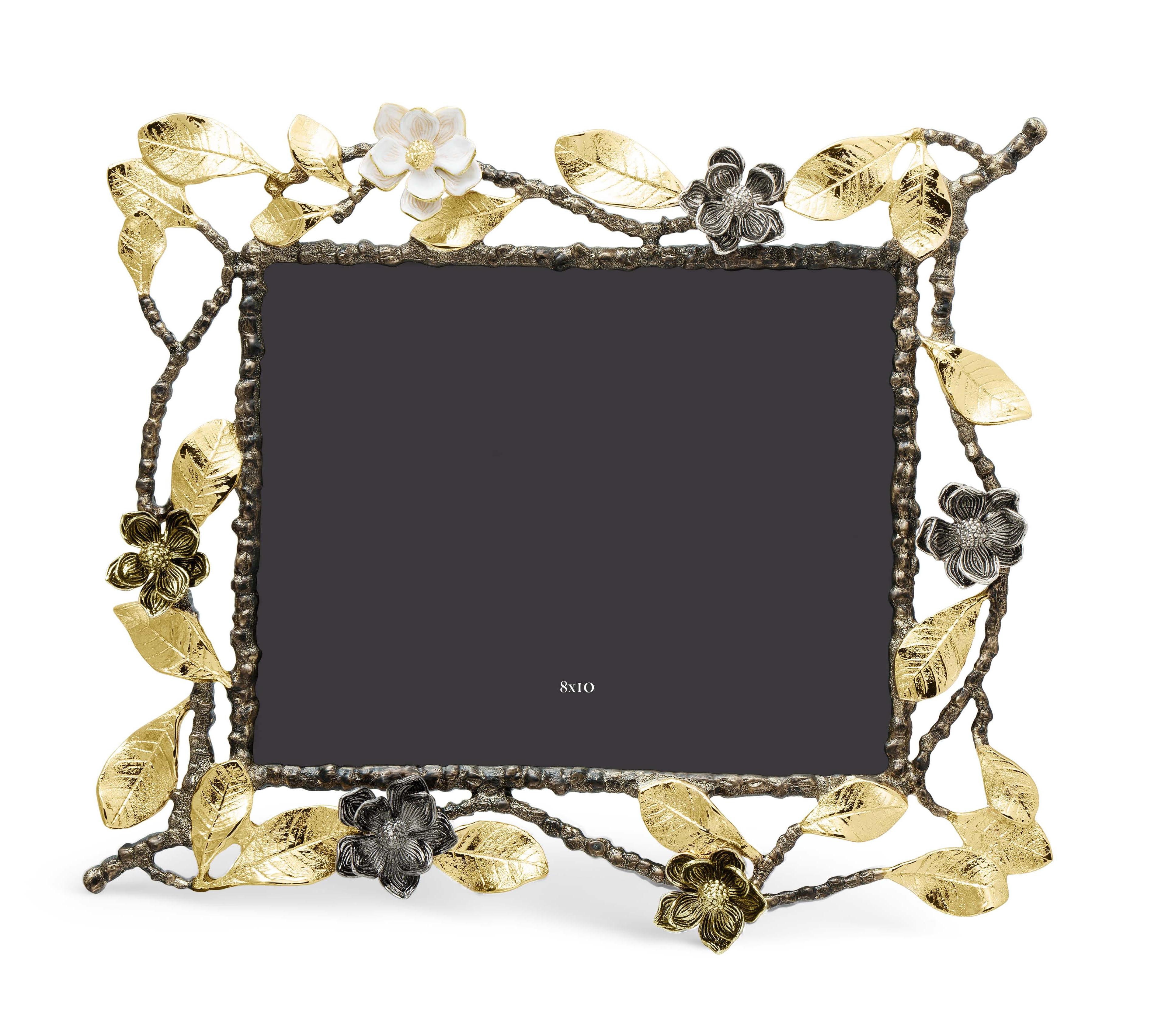 Vintage Style Photo Frame, Decorated with Orchids and Gold Leaves. For ...