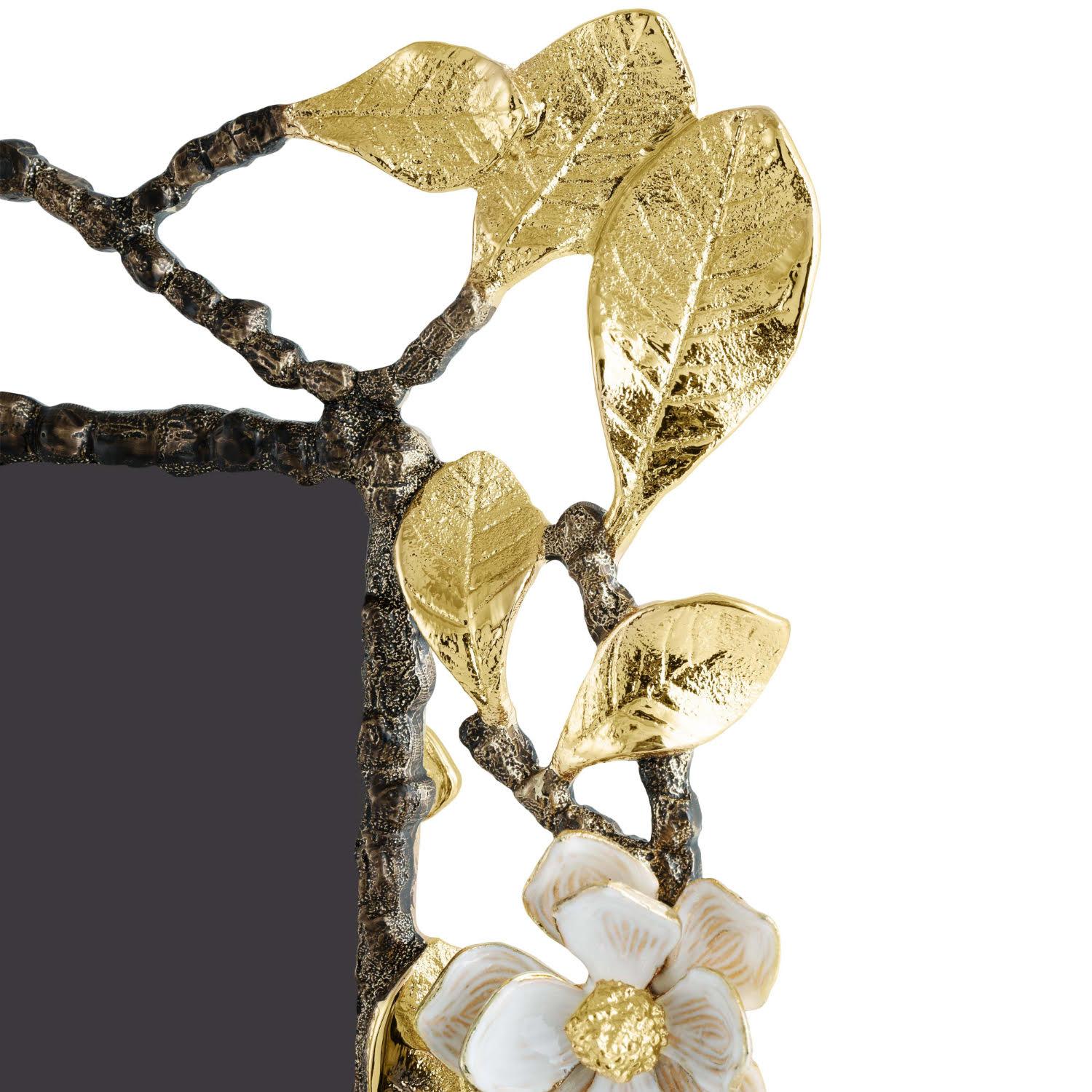 Vintage Style Photo Frame, Decorated with Orchids and Gold Leaves. For ...