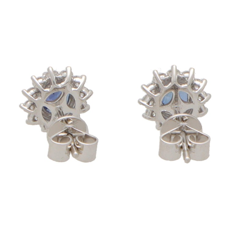 Vintage Style Sapphire and Diamond Cluster Earrings Set in 18k White ...