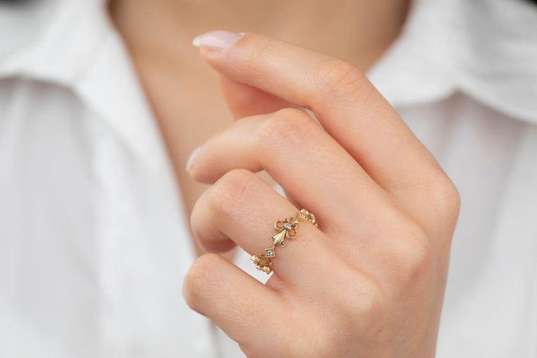 Customizable 14K Gold Vintage Style Sapphire and Diamond Fluer De Lis ...