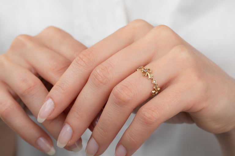 Customizable 14K Gold Vintage Style Sapphire and Diamond Fluer De Lis ...