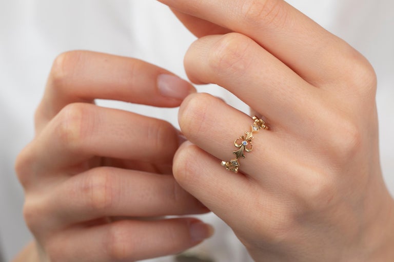 Customizable 14K Gold Vintage Style Sapphire and Diamond Fluer De Lis ...